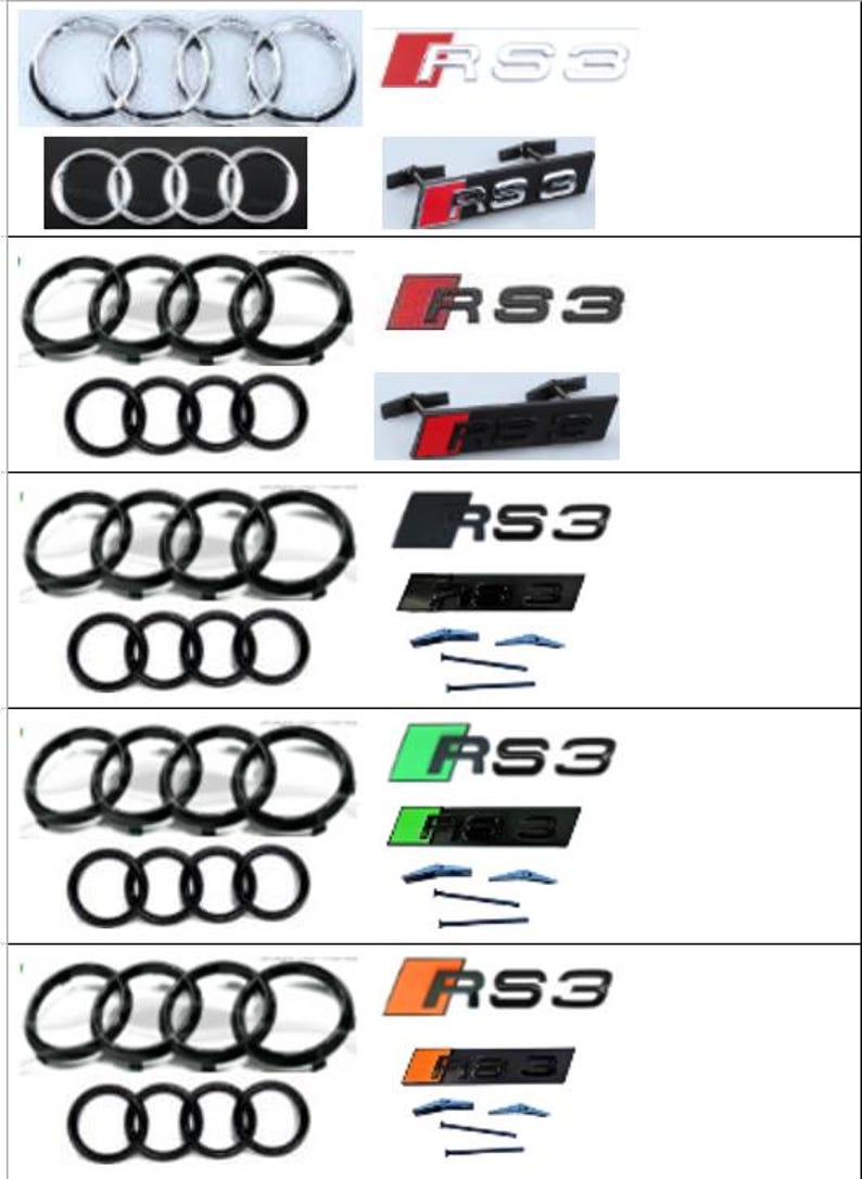 Chose Your Color Audi RS3 Black/orange/green/red/chrome Set Kit Badges ...