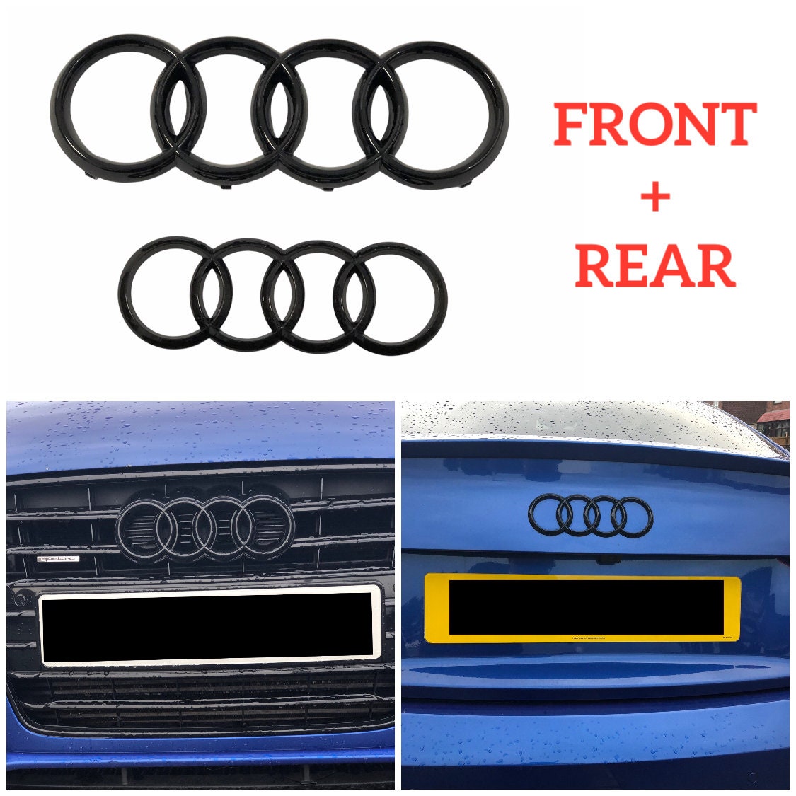 Black Gloss Front Grille Rear Boot Trunk Rings Logo Emblem Audi A3 A4 A5 A6 SET OF 2 - Audi ...
