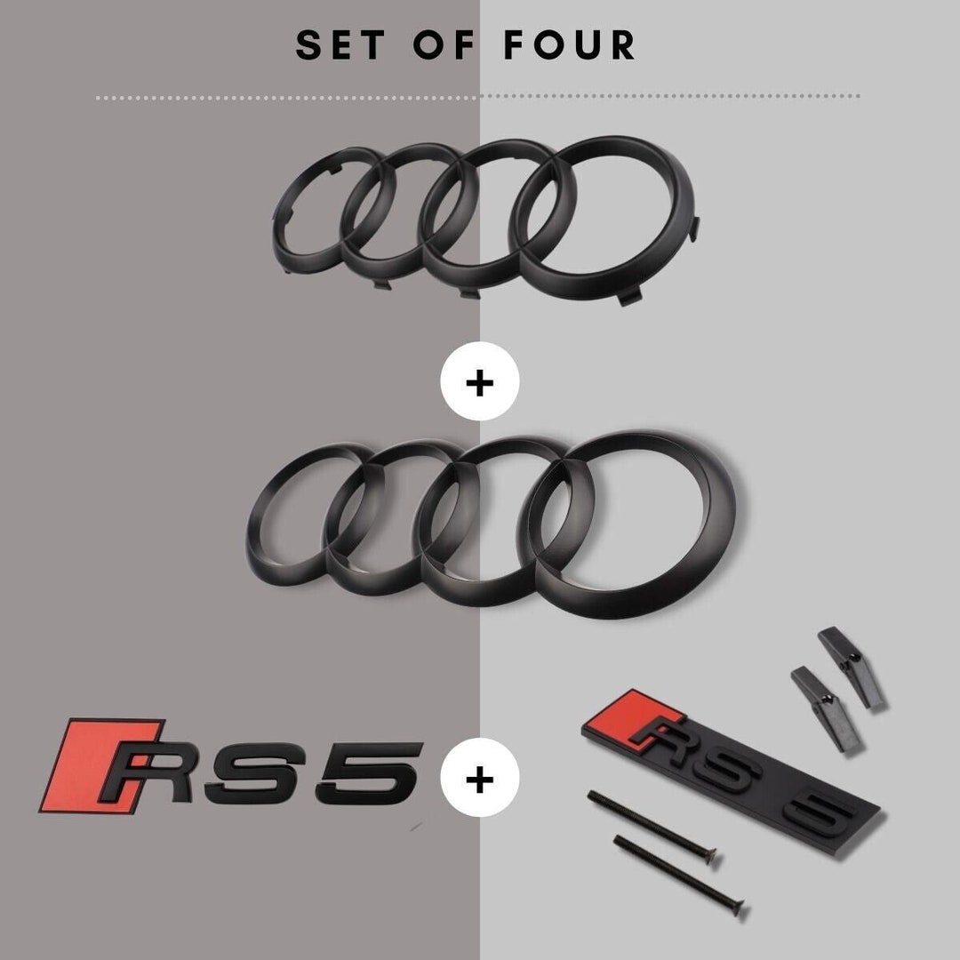 Audi RS5 Matt Black Set Kit Badges Front Rear Rings Grille Boot Emblem ...