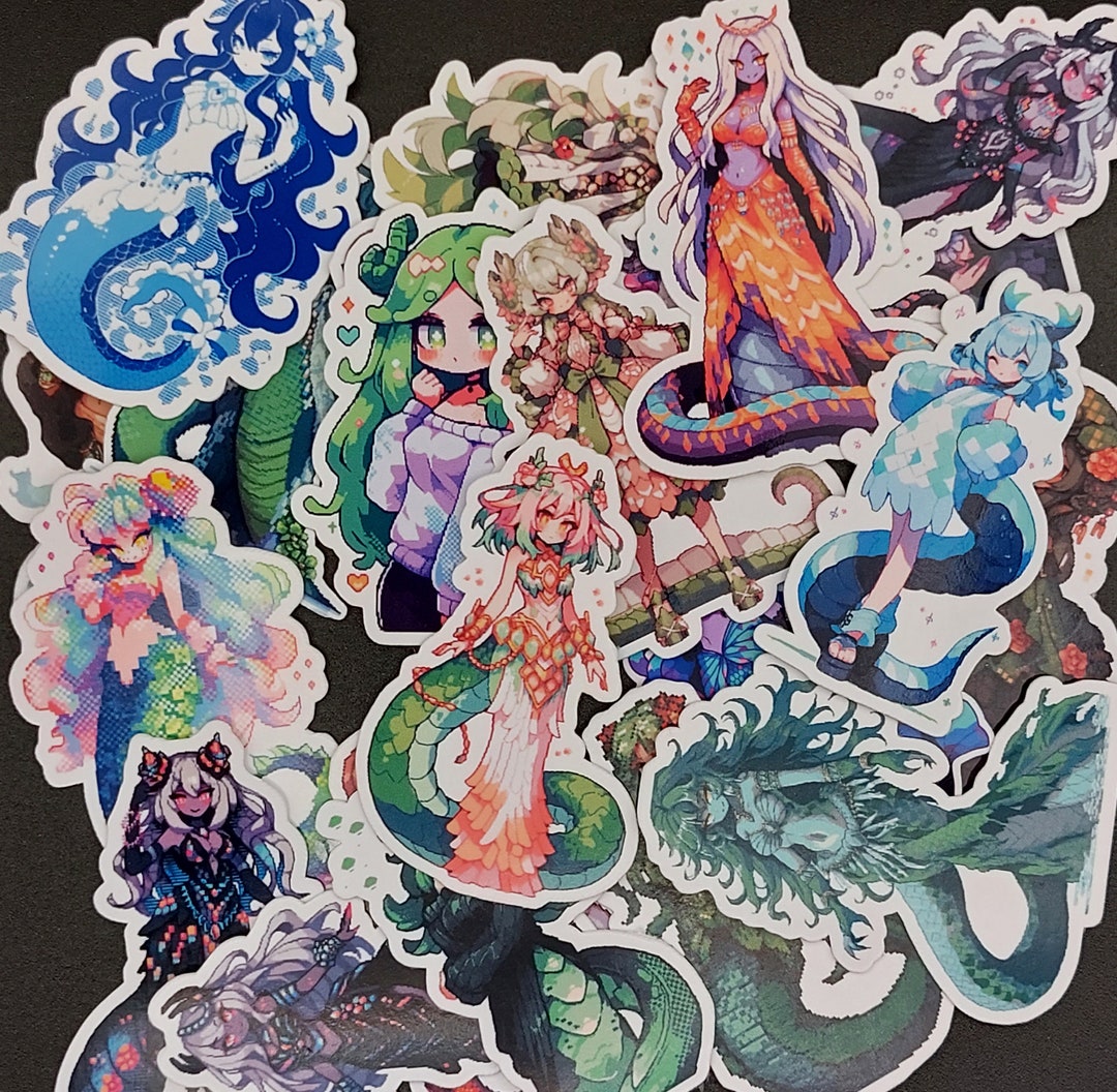 20 Anime Snake Girls Lamia Moster Girl Pixel Art Stickers Pack ...