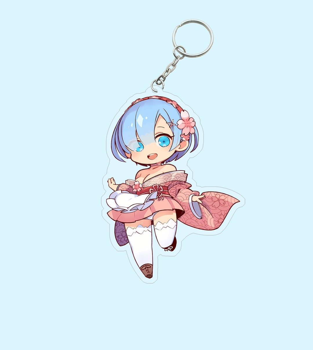 Cute Anime Waifu Rem Kimono 5cm 2 Inch Acrylic Keychain - Etsy