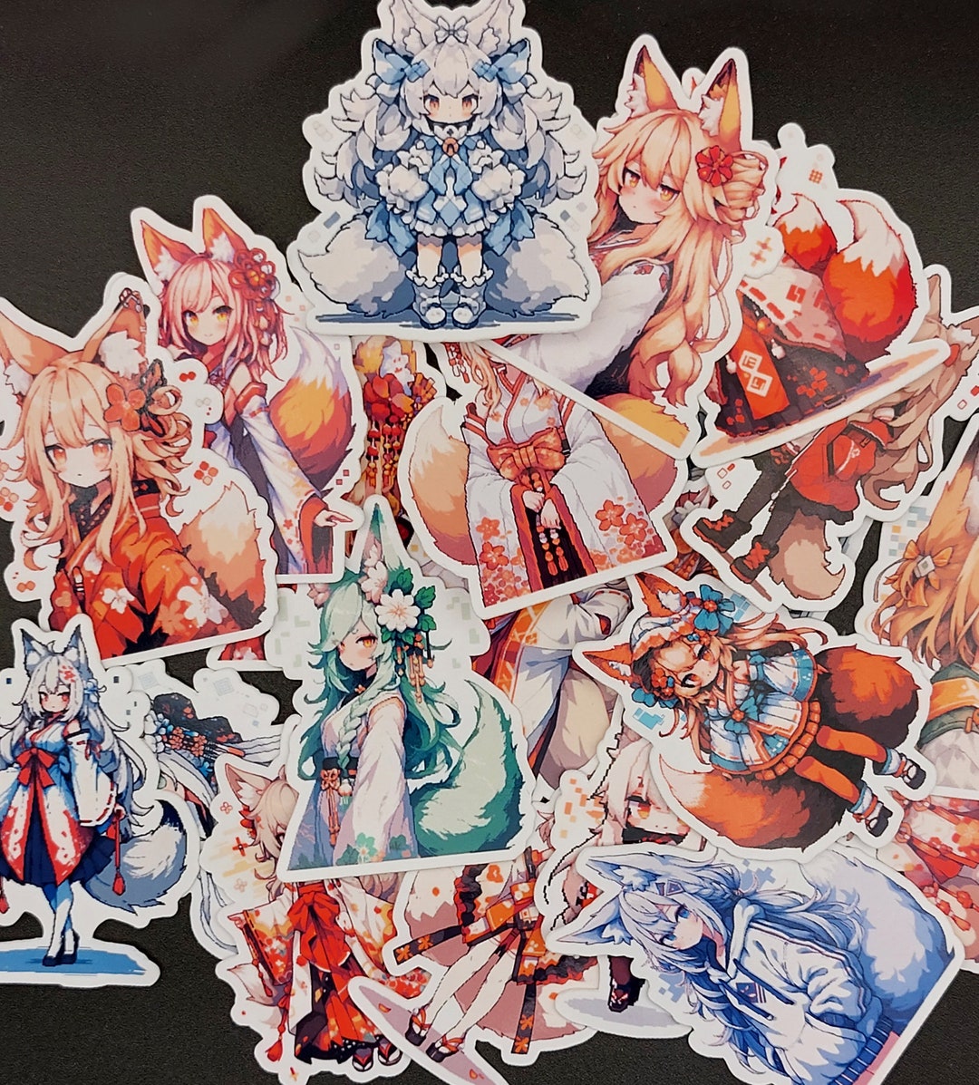20 Anime Fox Girls Pixel Art Stickers Pack Waterproof Vinyl , Themed ...
