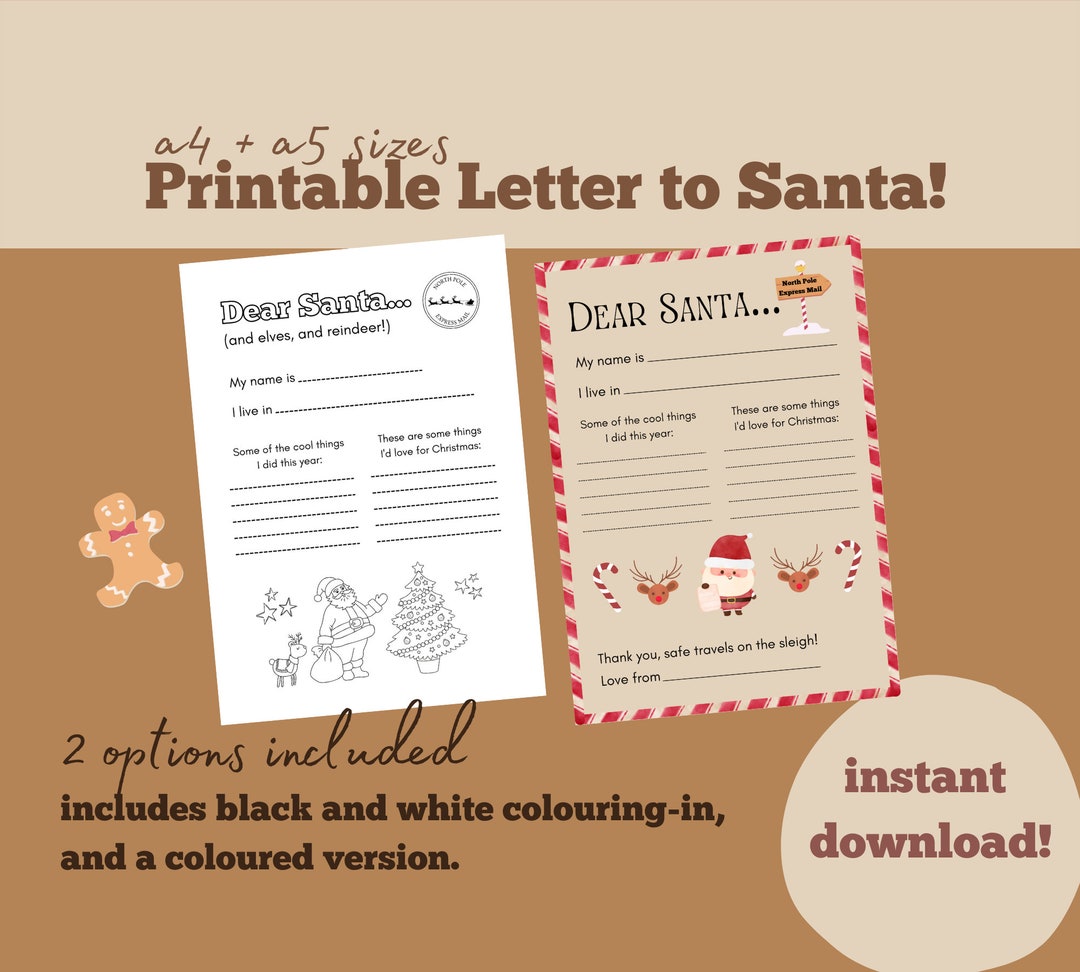 Christmas Letter to Santa, Colouring Page Sheet, Xmas, Kids Activity ...
