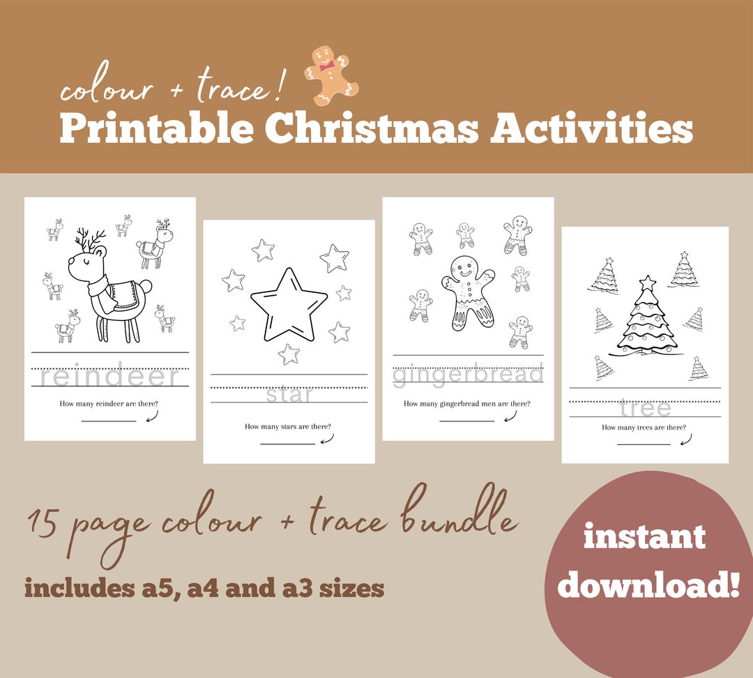 15 Page Printable CHRISTMAS Activities, Tracing, Colouring and Counting ...