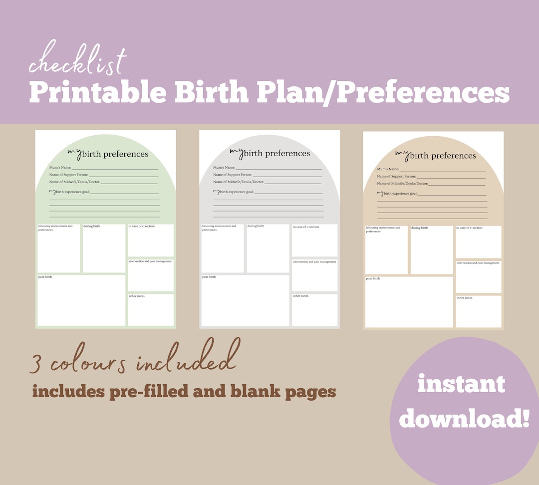 Printable Birth Plan Preferences Template, Instant Download, Birth and ...