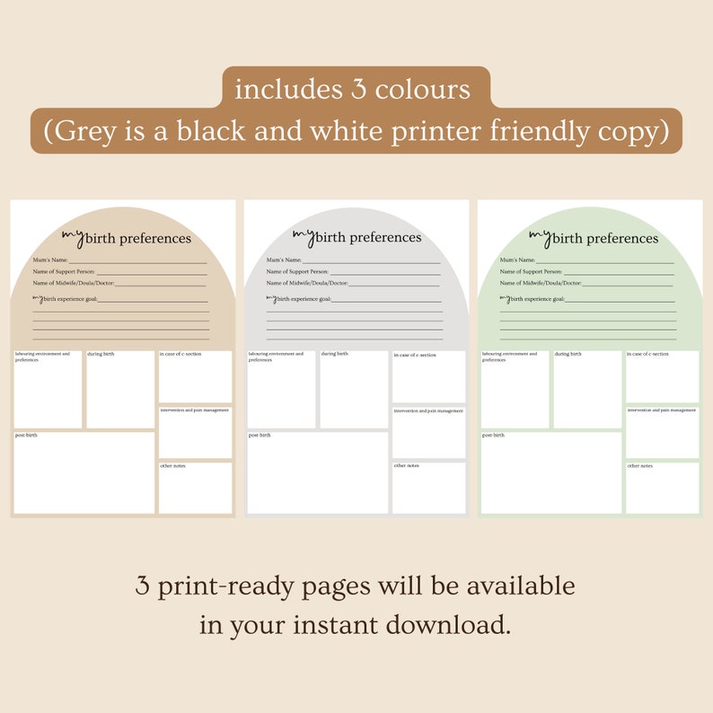 Printable Birth Plan Preferences Template, Instant Download, Birth and ...