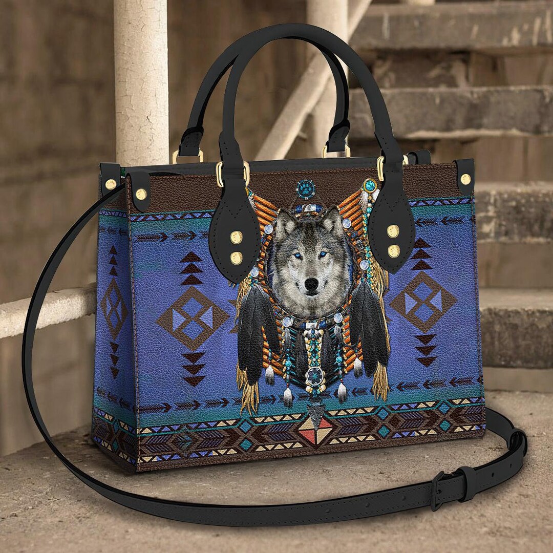 Native American Style Wolf Leather Bag, Crossbody Bag, Woman Shoulder ...