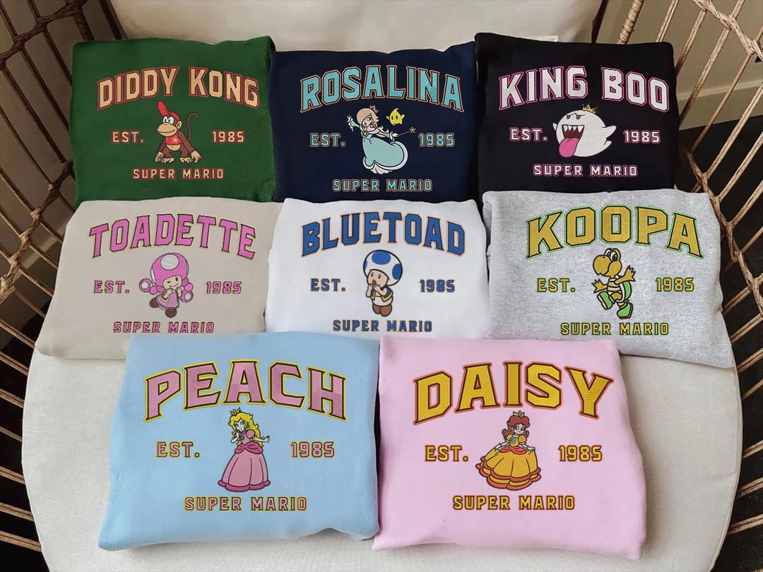 Embroidery Super Mario Characters Sweatshirt, Vintage Game Shirt, Y2k ...
