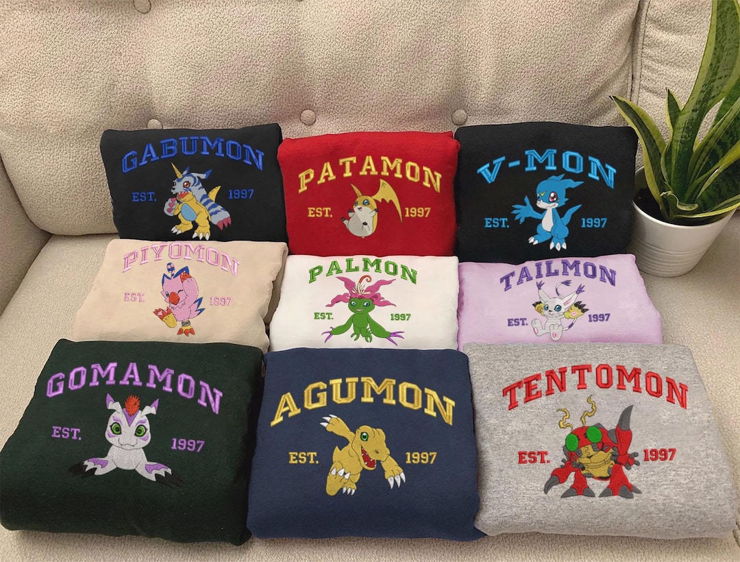 Embroidery Anime Characters Sweatshirt, Digital Monsters Embroidered ...