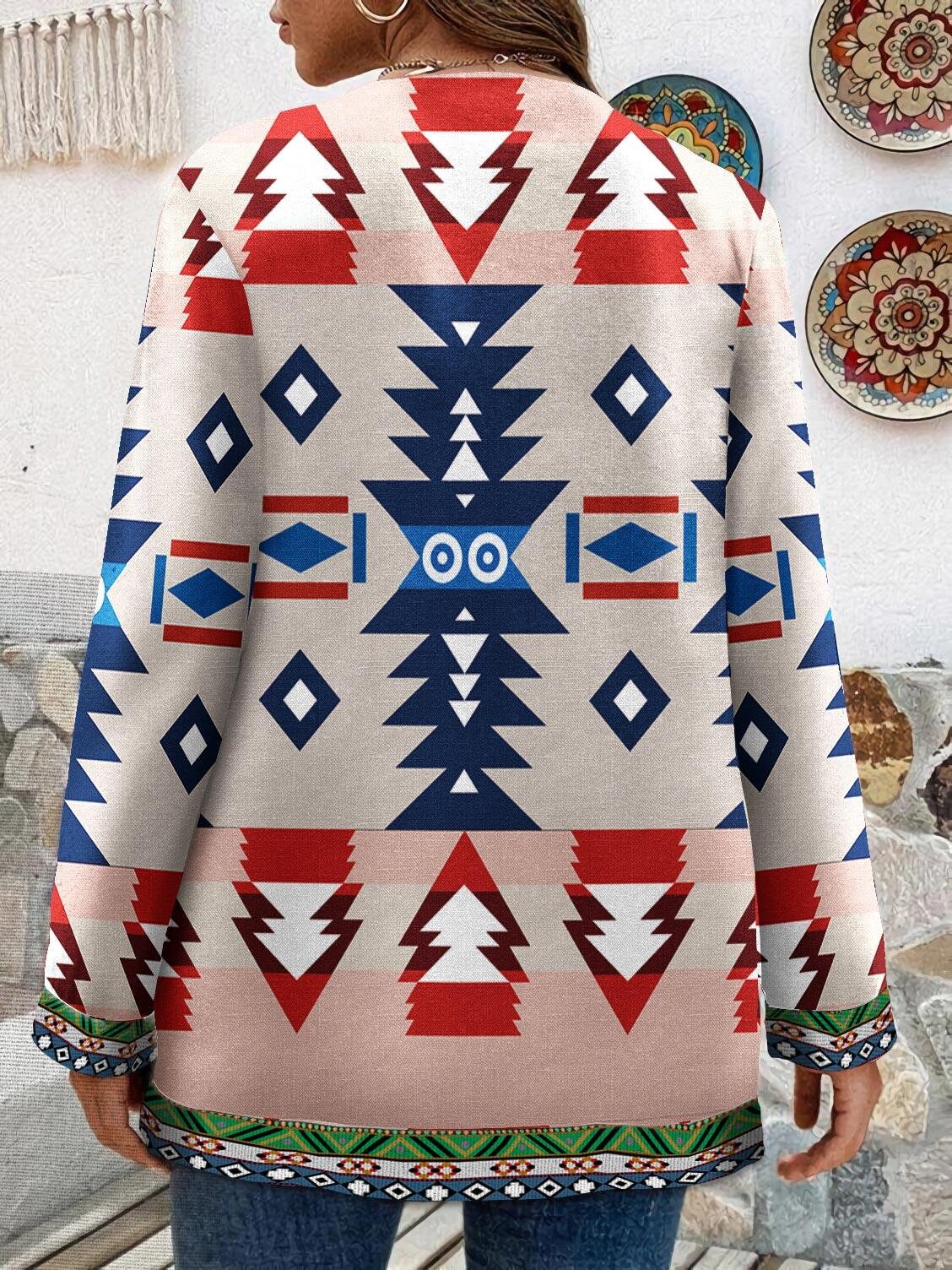 Aztec Blue Plus Size Jacket Coat Long Sleeves Jacket Women - Etsy