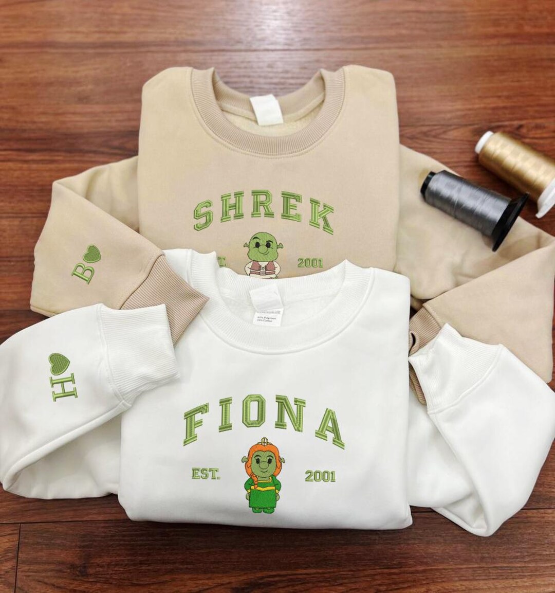 Shrek and Fiona Embroidered Sweater, Cartoon Couple Shirt, Valentine ...