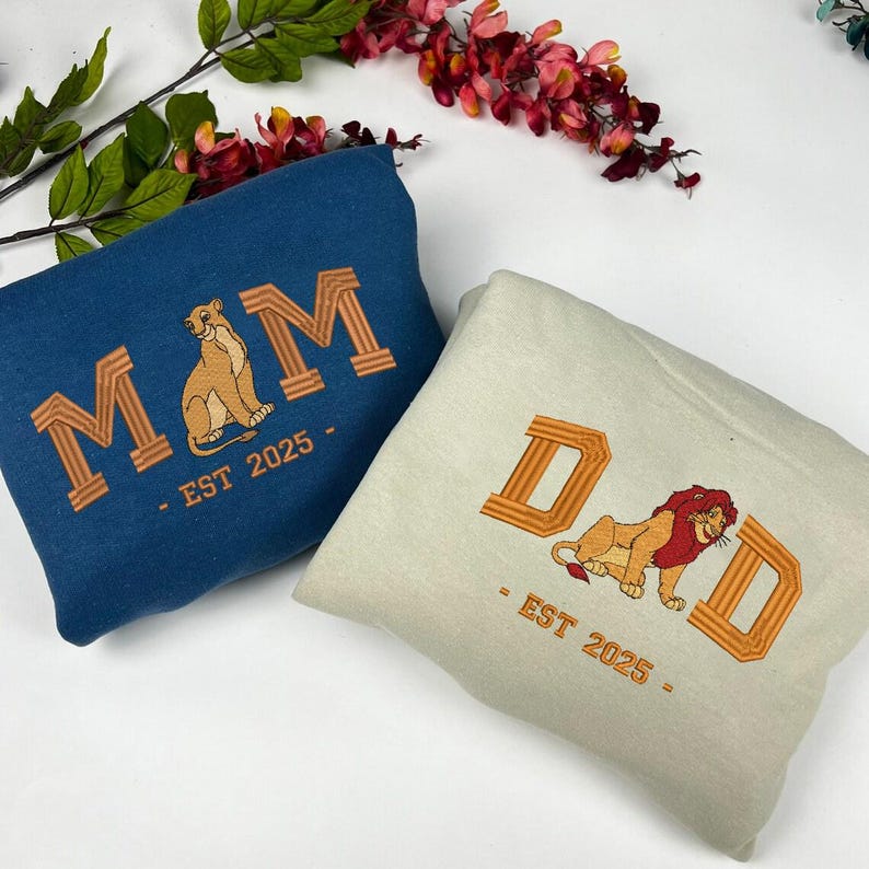 Simba Dad and Nala Mom Embroidered Tee, Dad & Mom Shirt, Lion King ...