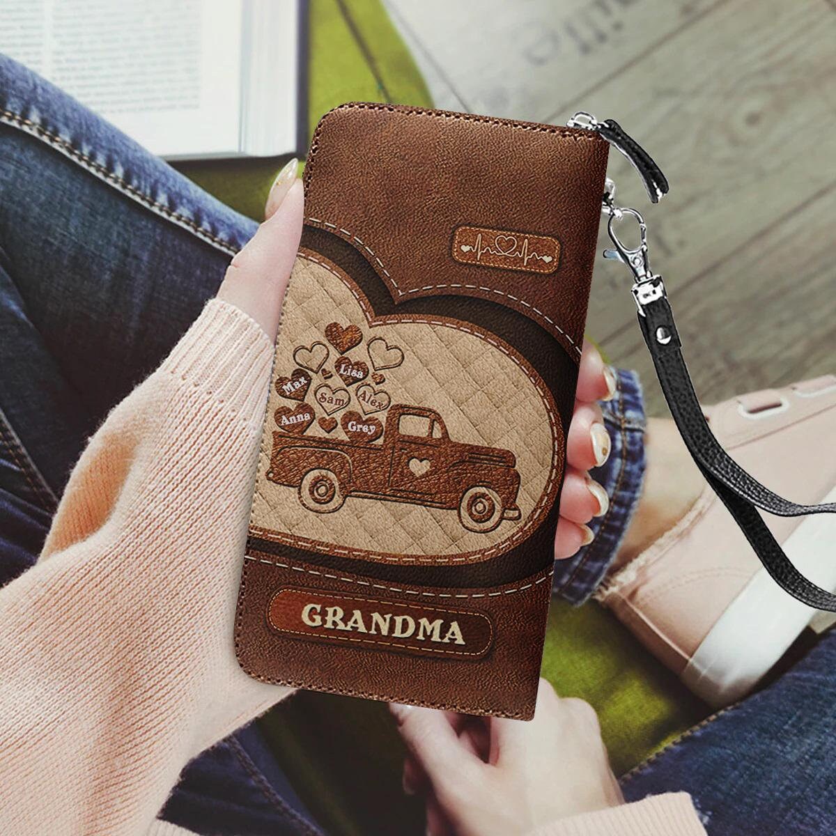 Personalized Grandma And Grandkids Truck Leather Wallet Designed & Sold ...