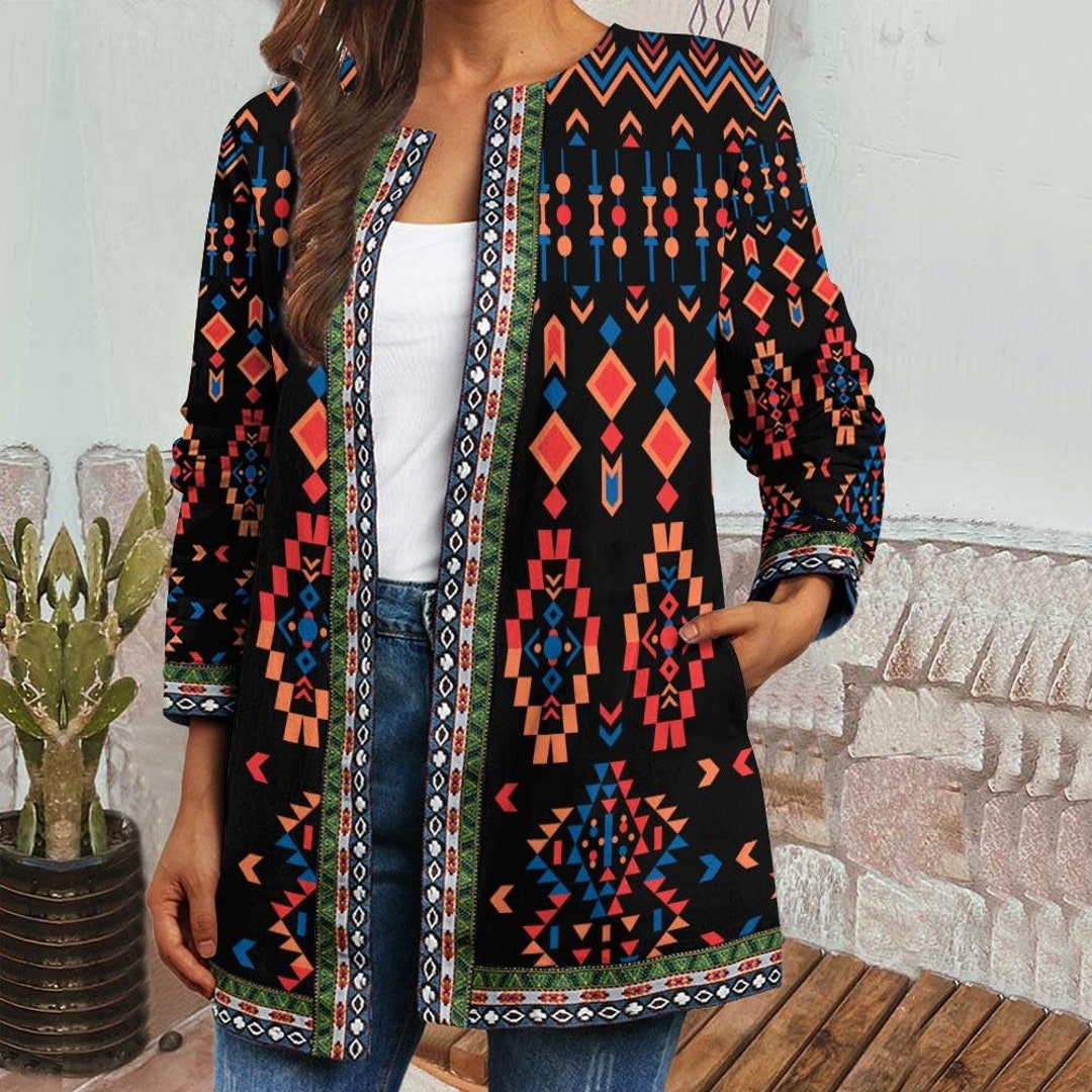 Aztec Plus Size Jacket, Coat, Long Sleeves Jacket, Women Coat, Women ...