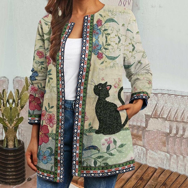 Cat Print Jacket - Etsy