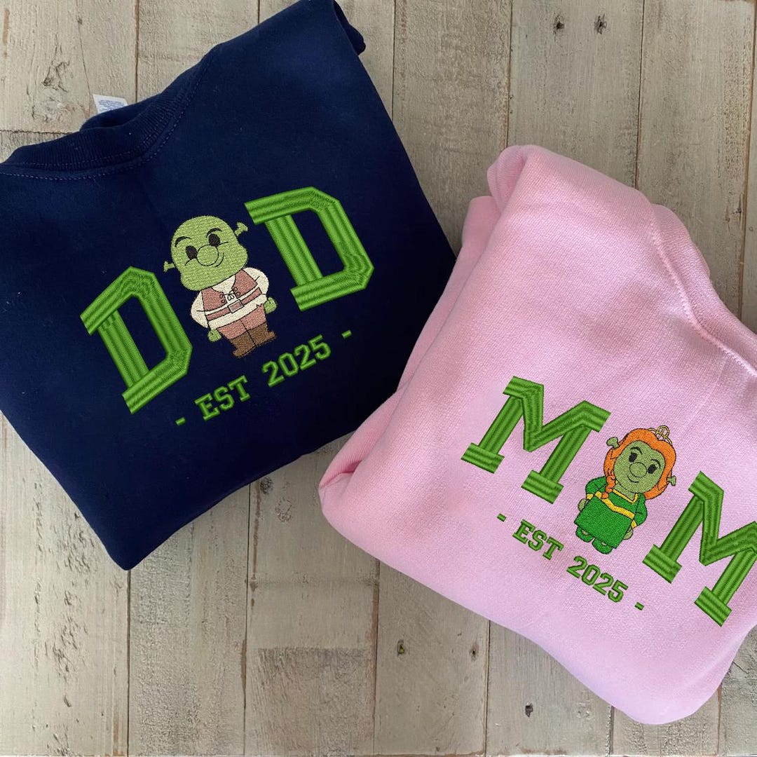 Shrek Dad and Fiona Mom Embroidered Tee, Dad & Mom Shirt, Cartoon ...