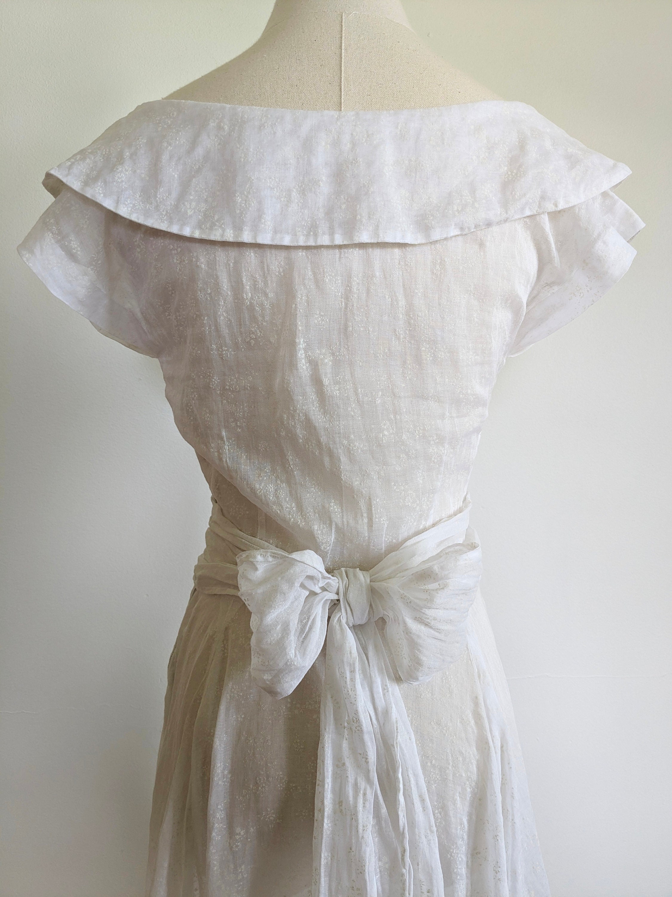 1930s Organdy Dress With Flocking, Sheer White Wedding, Vintage Bridal ...