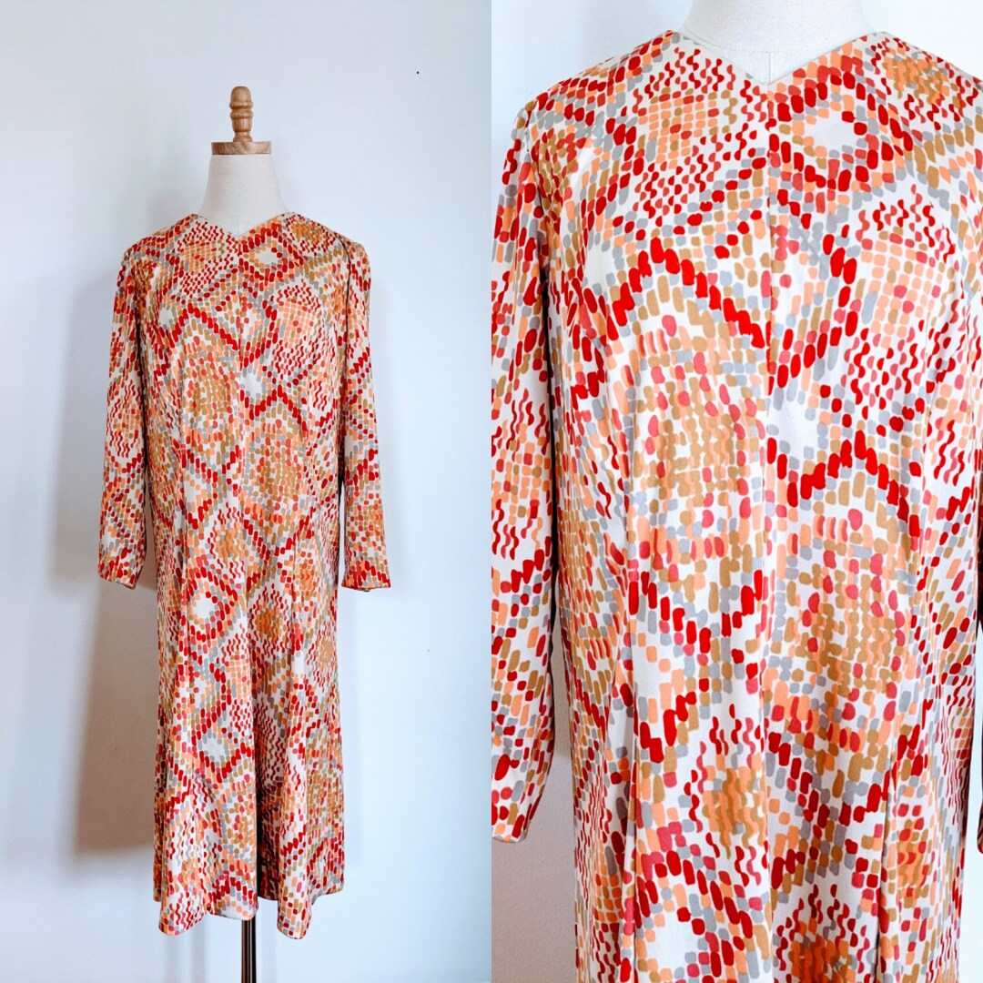 70s Multi Colored Hippie Maxi Dress, Boho Shift Dress With Pink and ...