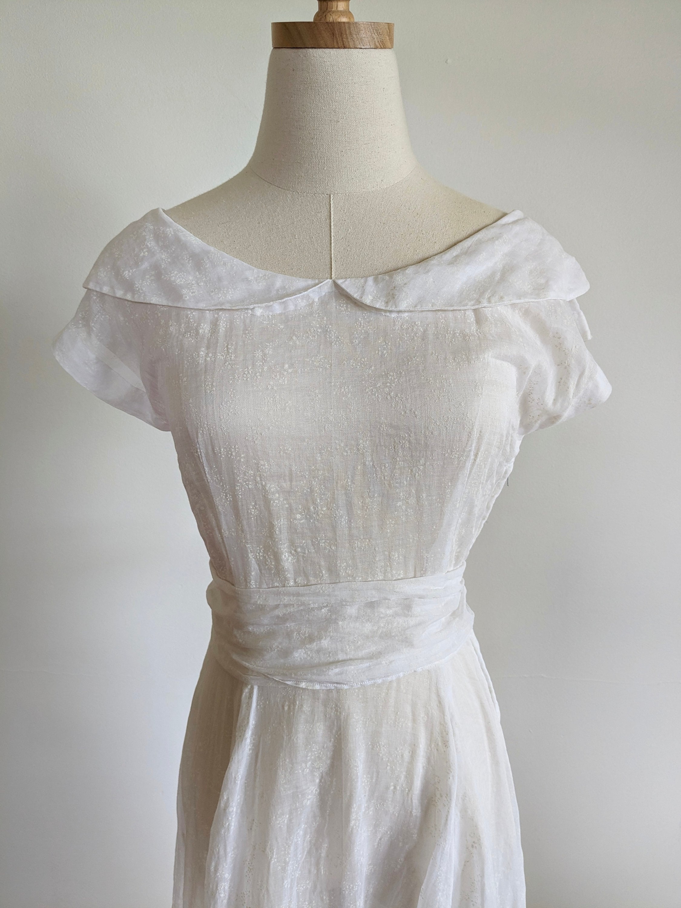1930s Organdy Dress With Flocking, Sheer White Wedding, Vintage Bridal ...