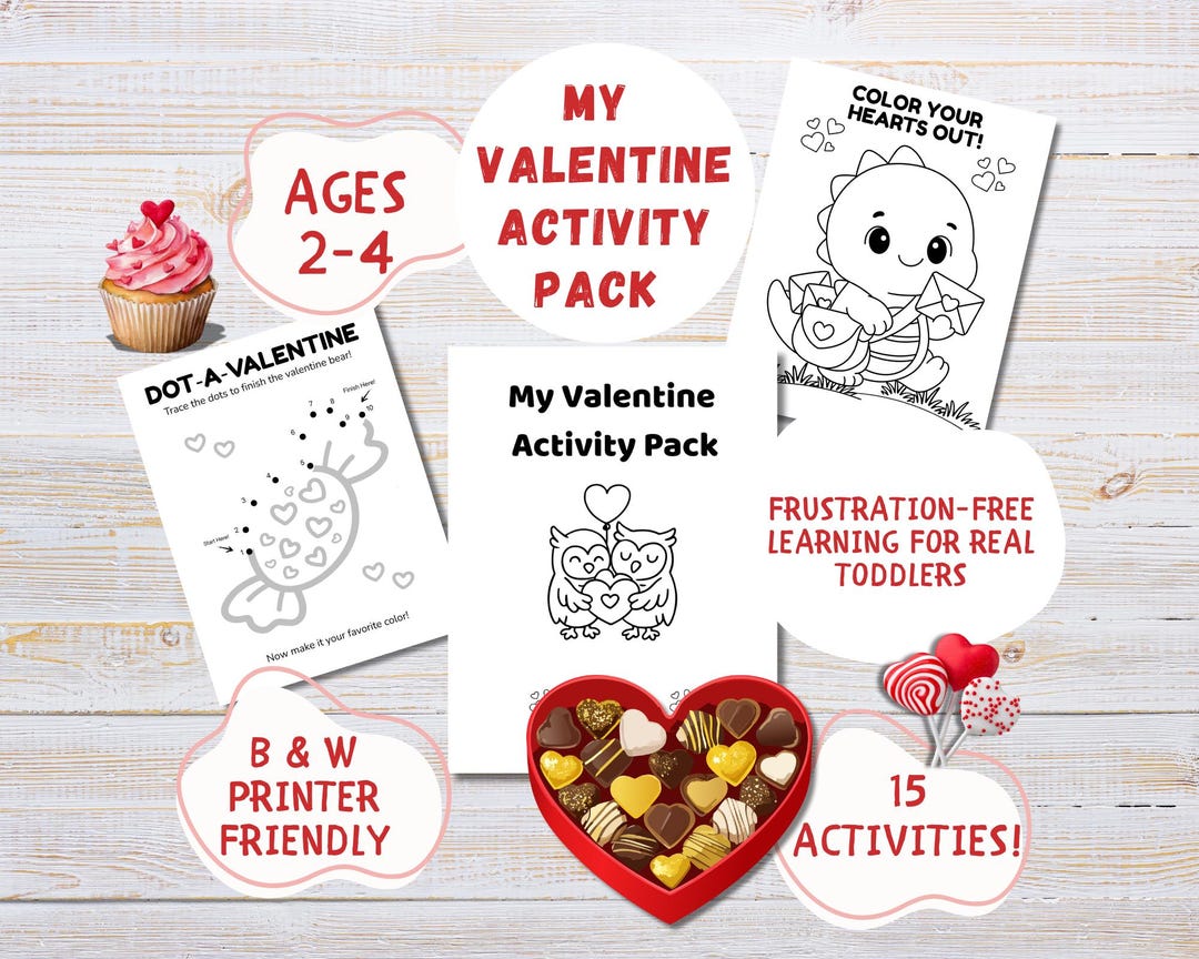 Valentine's Day Toddler Busy Book Printable | Ages 2-4 B&W Montessori ...