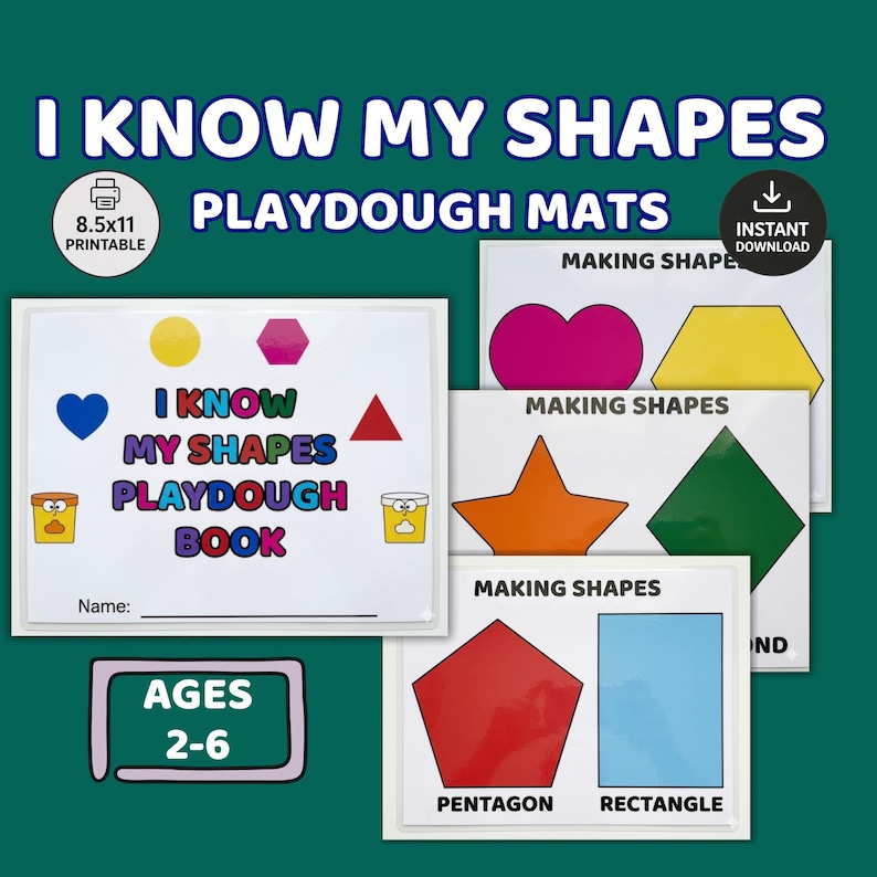 Printable I Know My Shapes Playdough Mats for Kids Ages 2 to 6 - Etsy