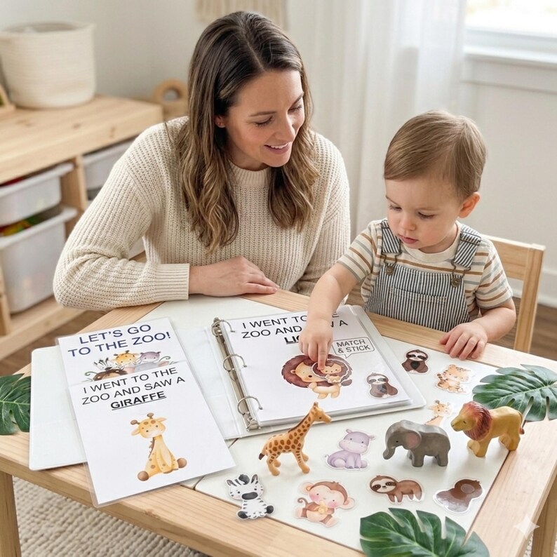 Printable Zoo Animal Matching Book, Interactive Reading Activity Binder ...