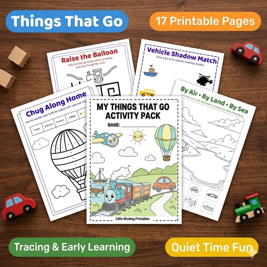 Things That Go Activity Pack for Preschool and Kindergarten Ages 3-6 ...