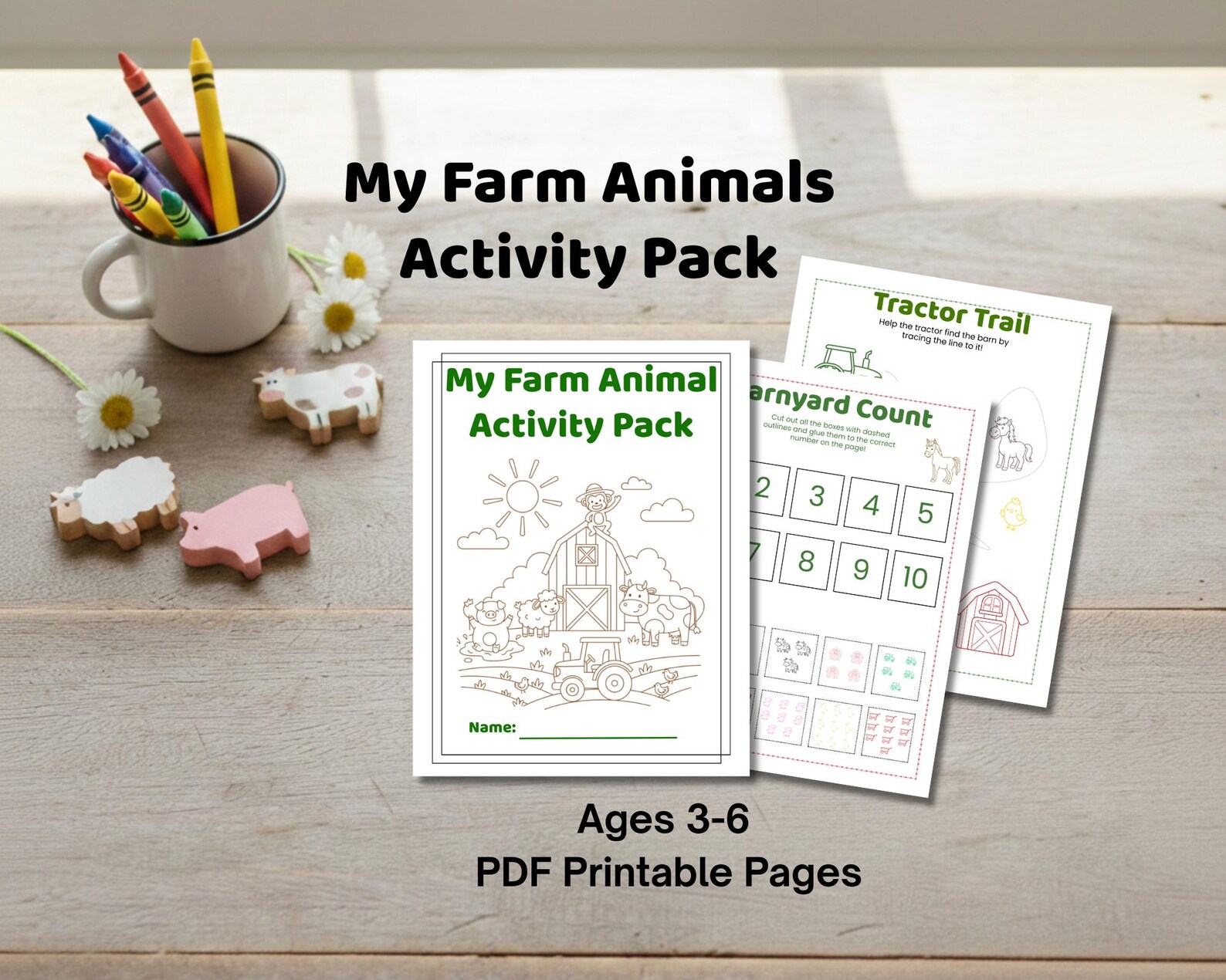 Farm Activity Pack for Preschool & Kindergarten Ages 3-6 Vibrant Color ...