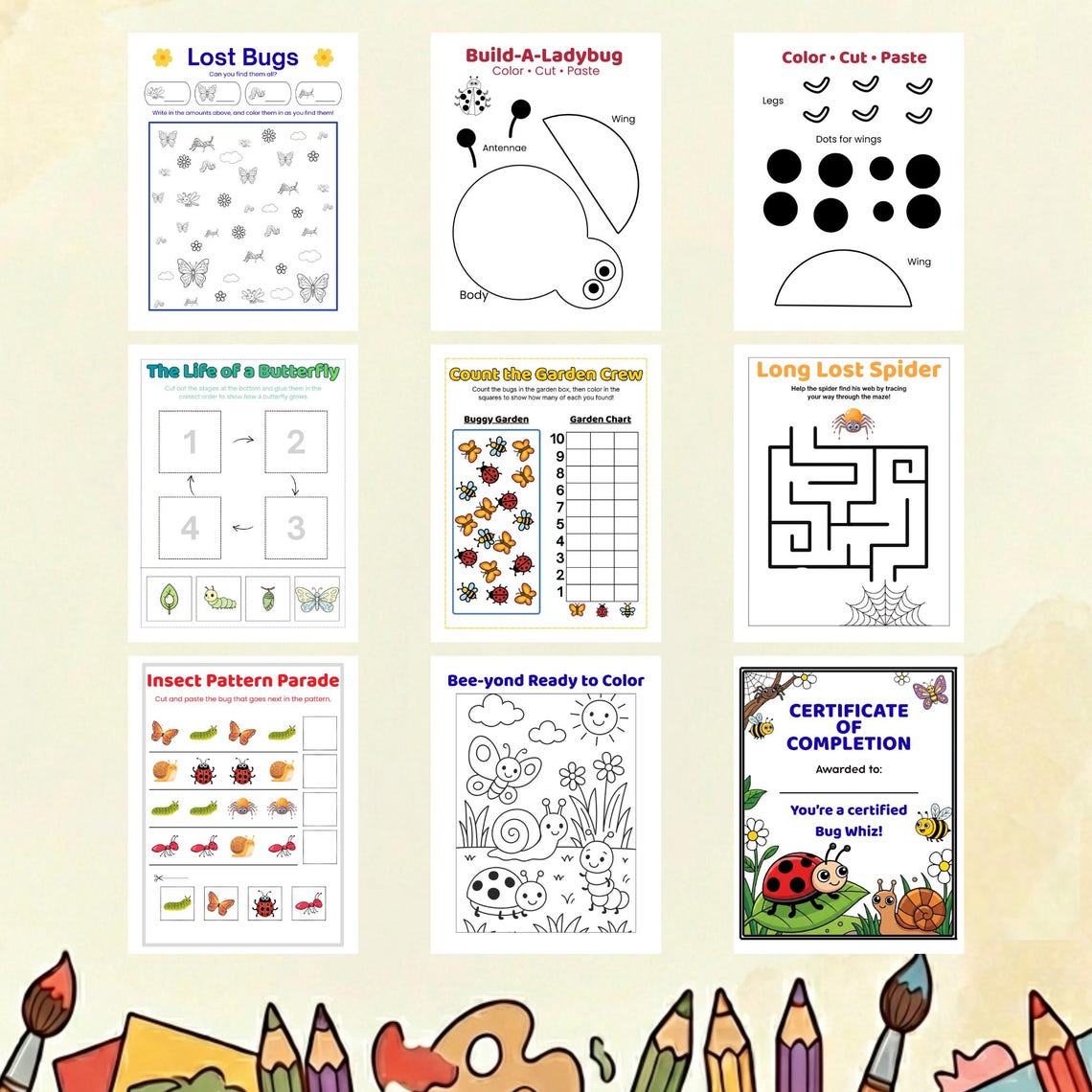Insects and Bugs Activity Pack for Preschool and Kindergarten Ages 3-6 ...