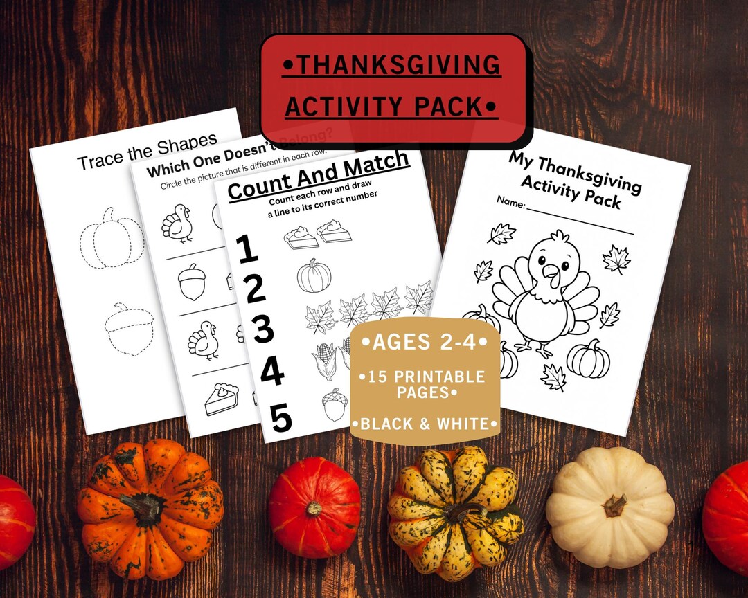 Thanksgiving Activity Pack for Toddlers Ages 2-4 Ink-friendly B&W ...