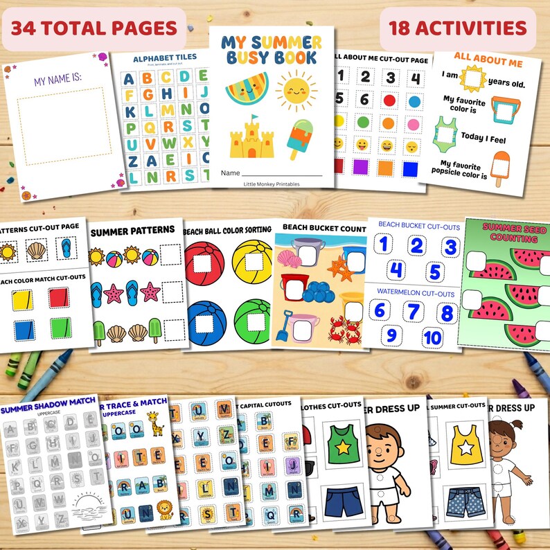 Printable Summer Busy Book for Ages 2-6 Interactive Learning Activities ...