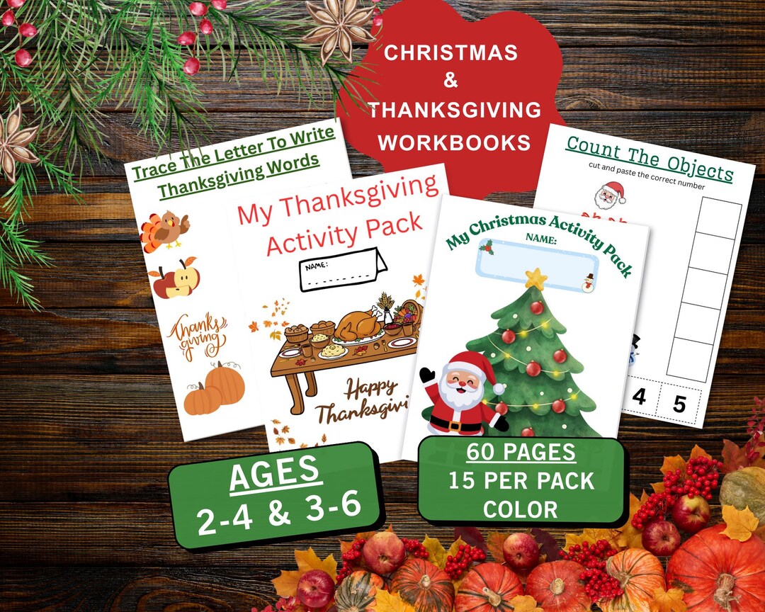 Thanksgiving + Christmas Activity Pack Bundle (ages 2–6) – 30 Printable ...
