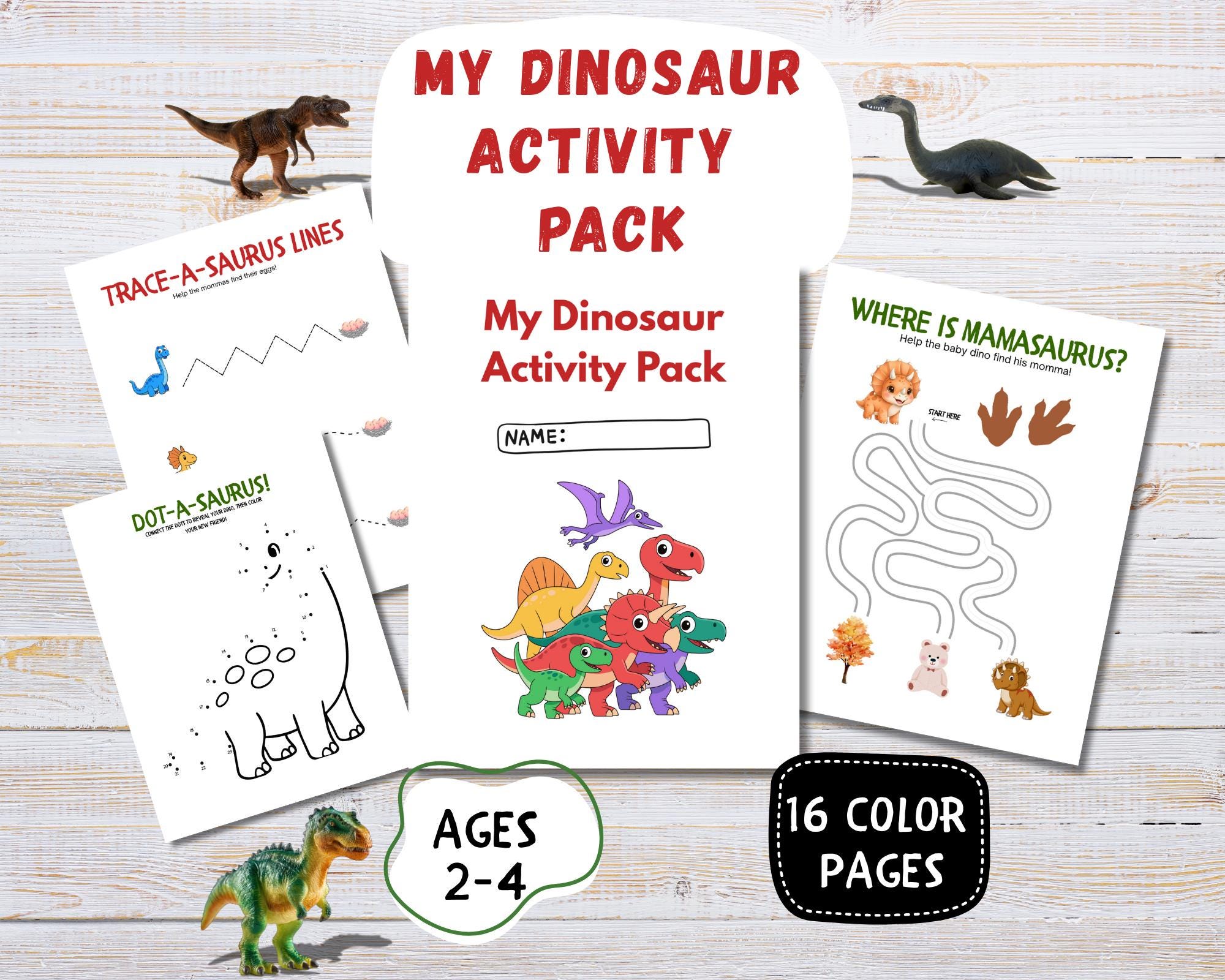 Printable Dinosaur Activity Pack for Toddlers Ages 2-4 Colorful ...