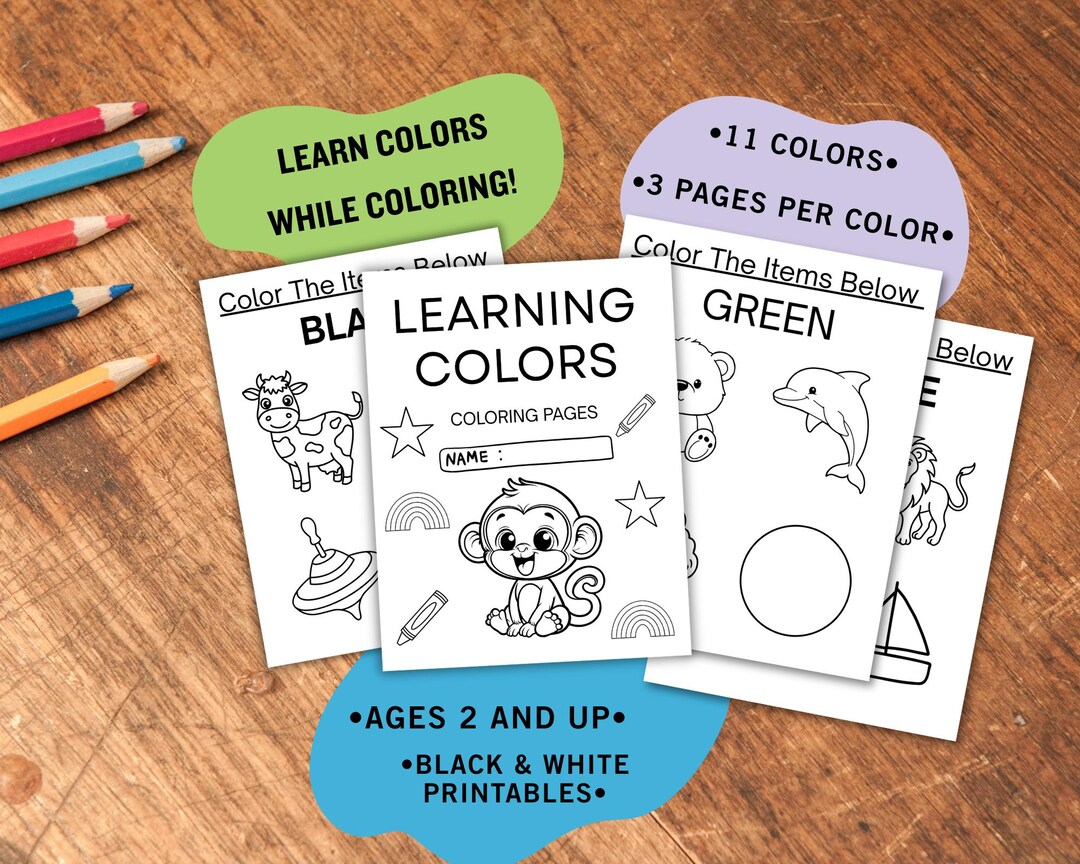 Learning Colors Coloring Pages for Toddlers Ages 2-6 B&W Ink-friendly ...