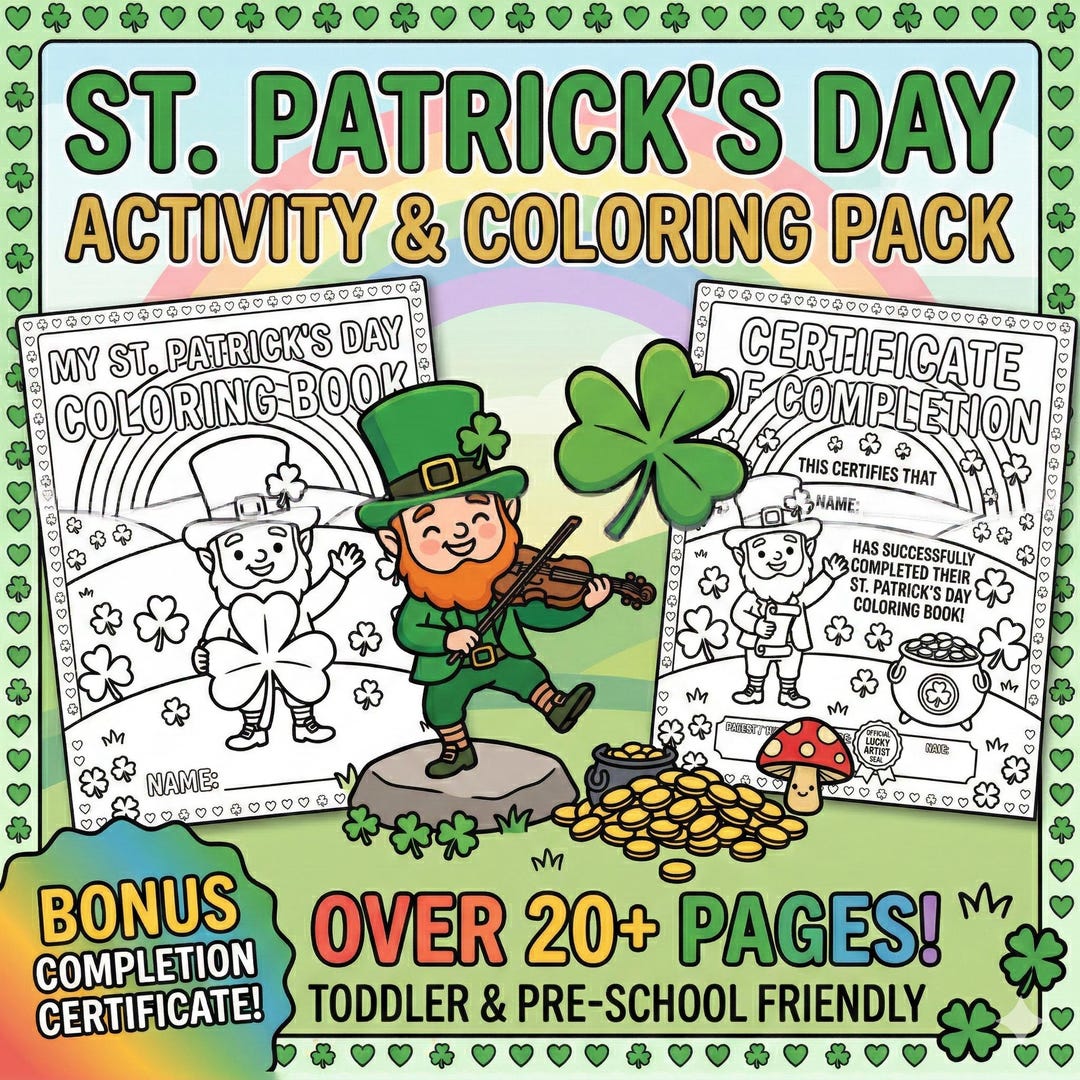 St. Patrick's Day Coloring Book: Ink-friendly B&W No-pressure Ages 2-6 ...