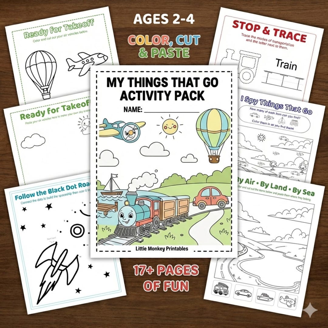 Things That Go Activity Pack for Toddlers Ages 2-4 Colorful Vehicle ...