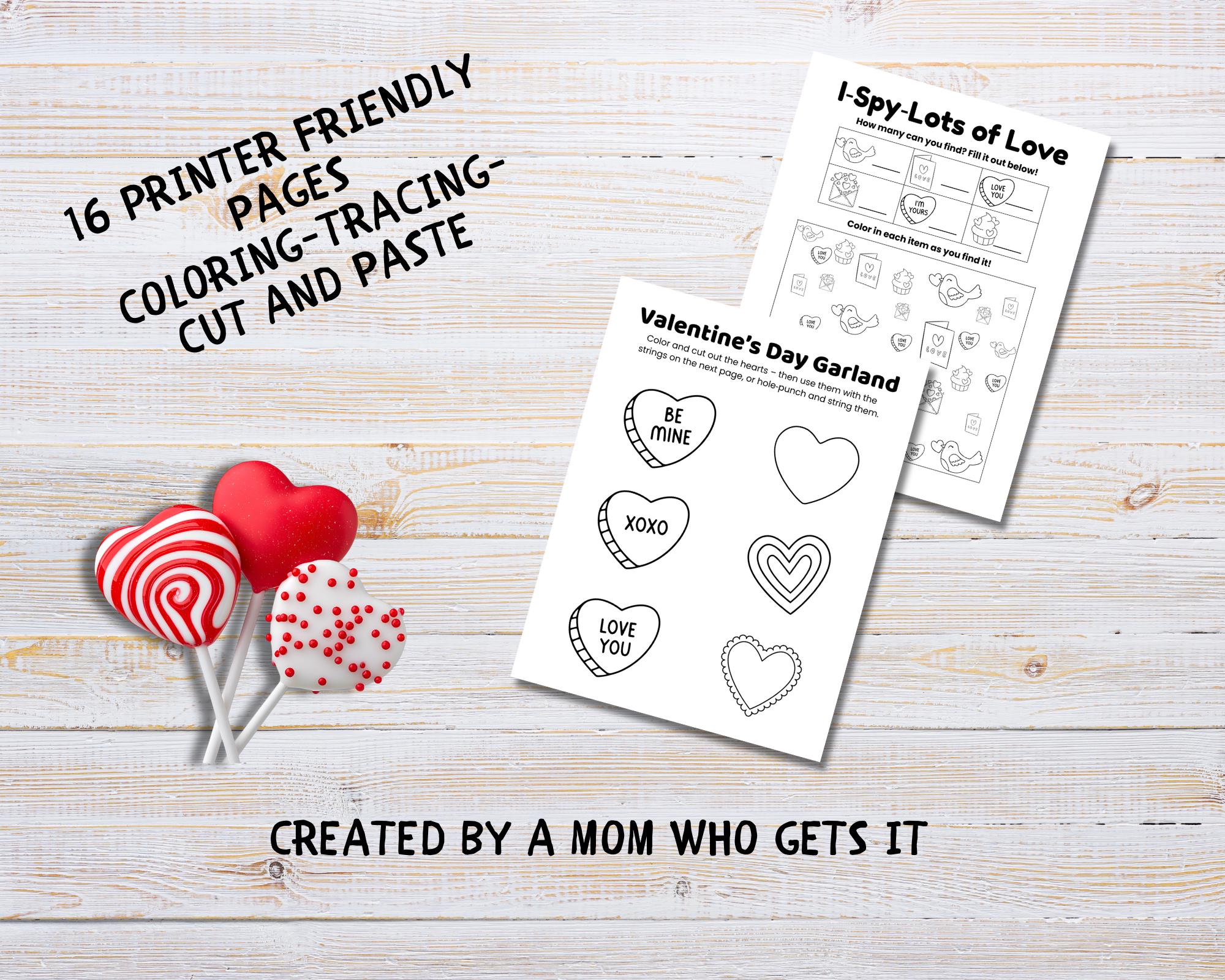 Valentine’s Day Craft Pack for Kids Ages 2-6 B&W Printable Activity ...