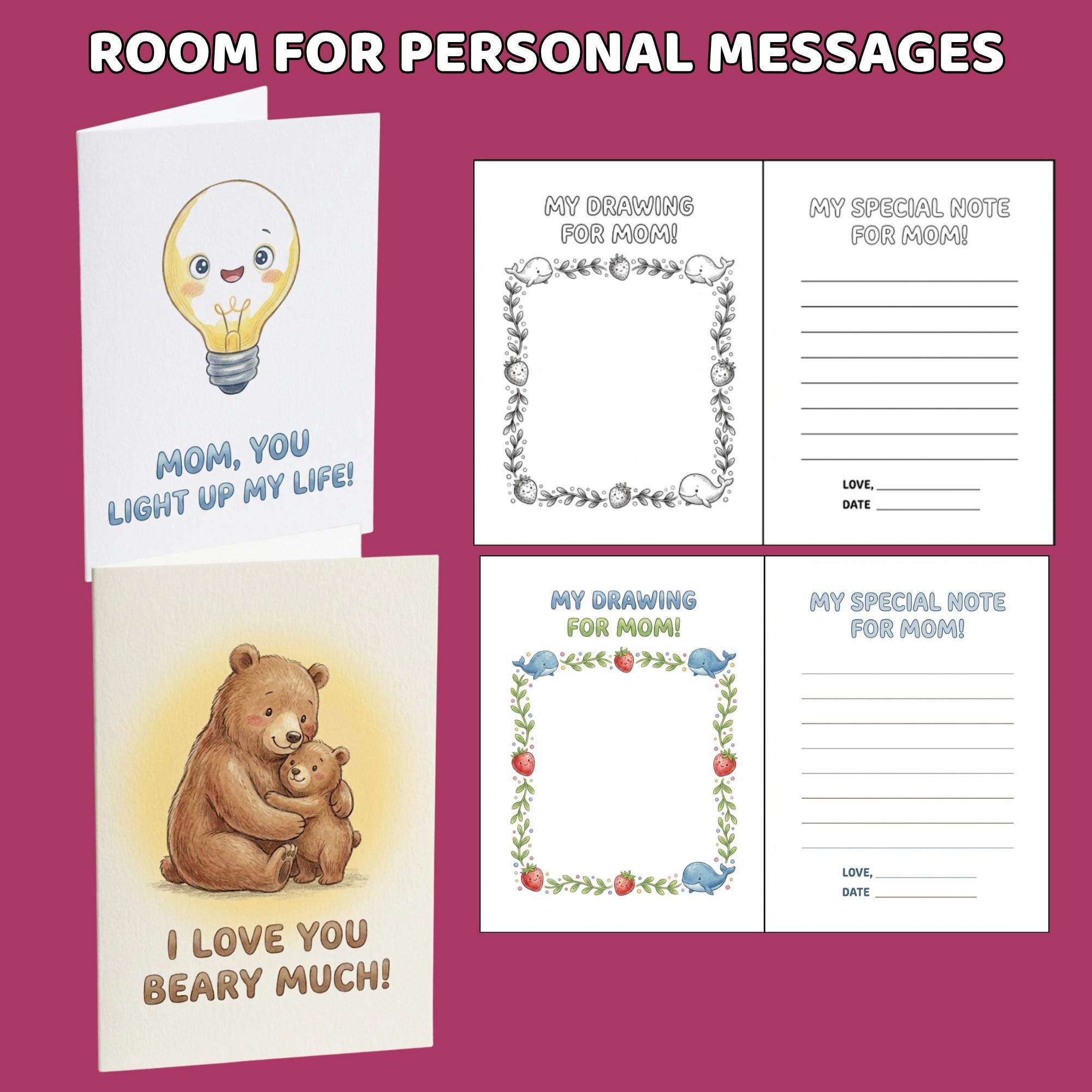 Digital Mother's Day Card Pack for Ages 2-6 Both Color and B&W Included ...