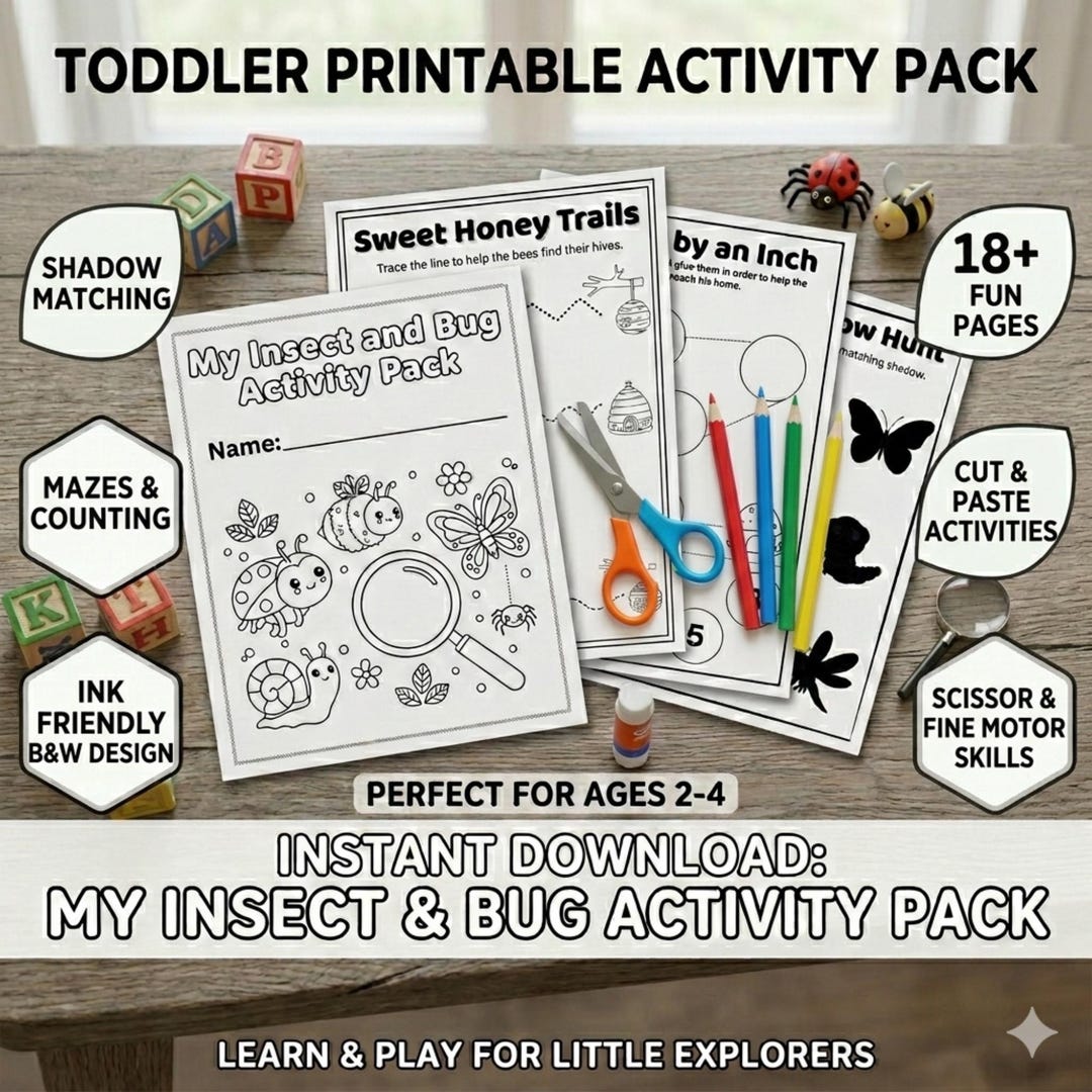 Insects and Bugs Activity Pack for Toddlers Ages 2-4 Ink-friendly B&W ...