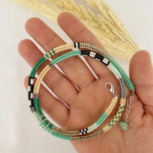 Green Shades of Beaded Necklace, Adjustable Handwoven Accessories ...
