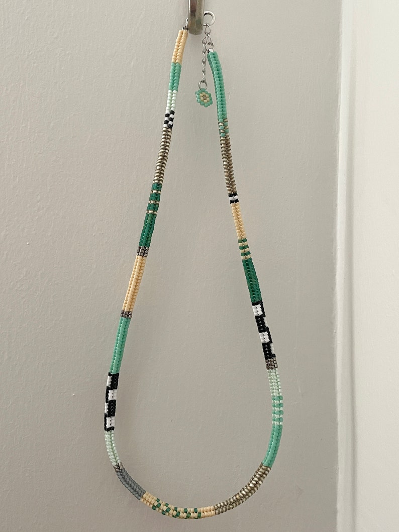 Green Shades of Beaded Necklace, Adjustable Handwoven Accessories ...