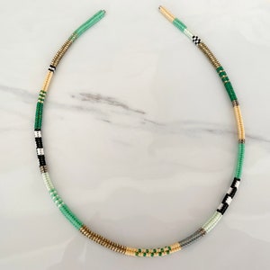 Green Shades of Beaded Necklace, Adjustable Handwoven Accessories ...