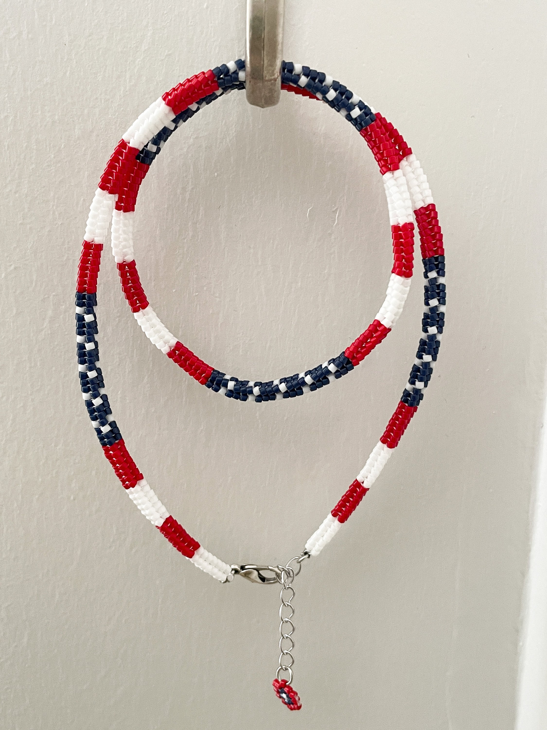 Handwoven Beaded Necklace, American Flag, Red White and Blue Choker ...