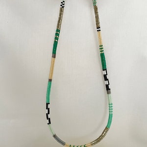 Green Shades of Beaded Necklace, Adjustable Handwoven Accessories ...