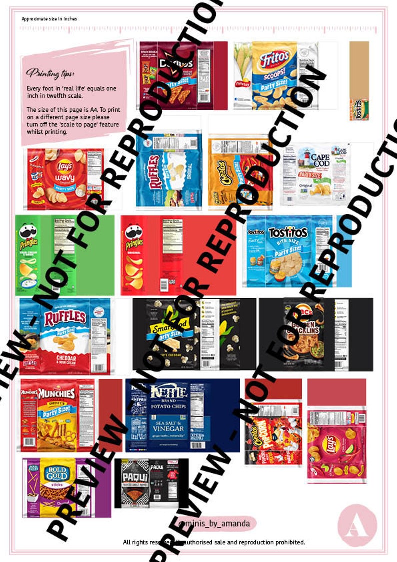 Printable Miniature American Potato Chip Packages for Dollhouse, Model ...