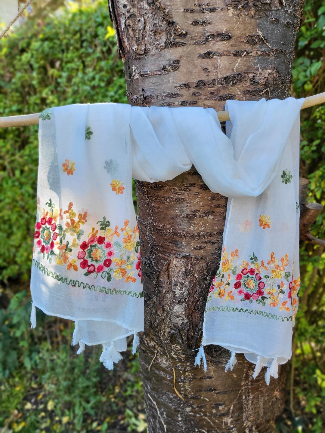 Embroidered Cotton Scarf: Floral Neckerchief Headband - Etsy