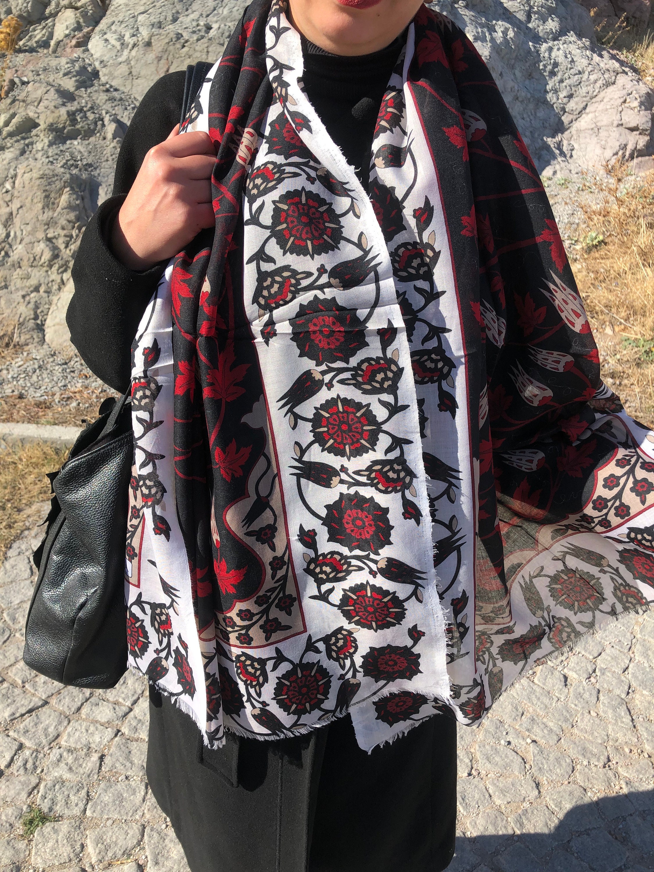 Ottoman Turkish Mosaic Tile Scarf: Silky Black Pashmina - Etsy