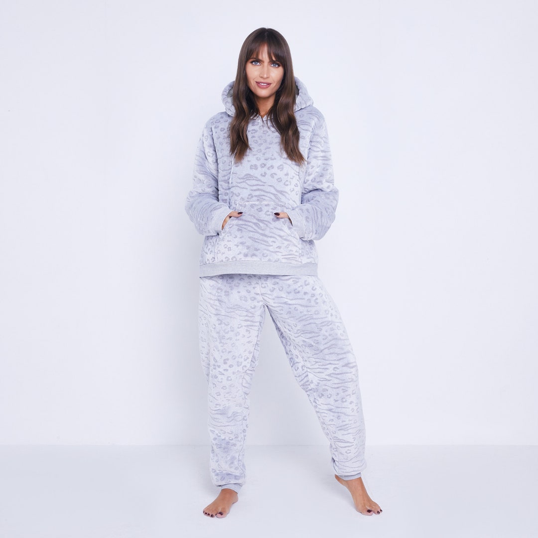 Ladies Pyjamas Nightwear Pjs Soft Sherpa Fleece Fully Lined Loungewear ...