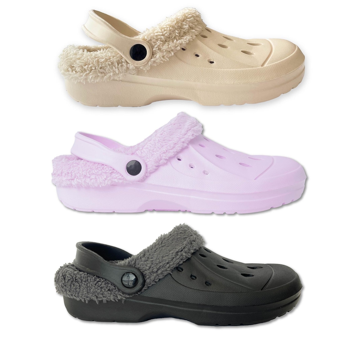Ladies Clogs Fleece Lined Adults Warm Cosy Clogs Sandals Slippers Slip ...