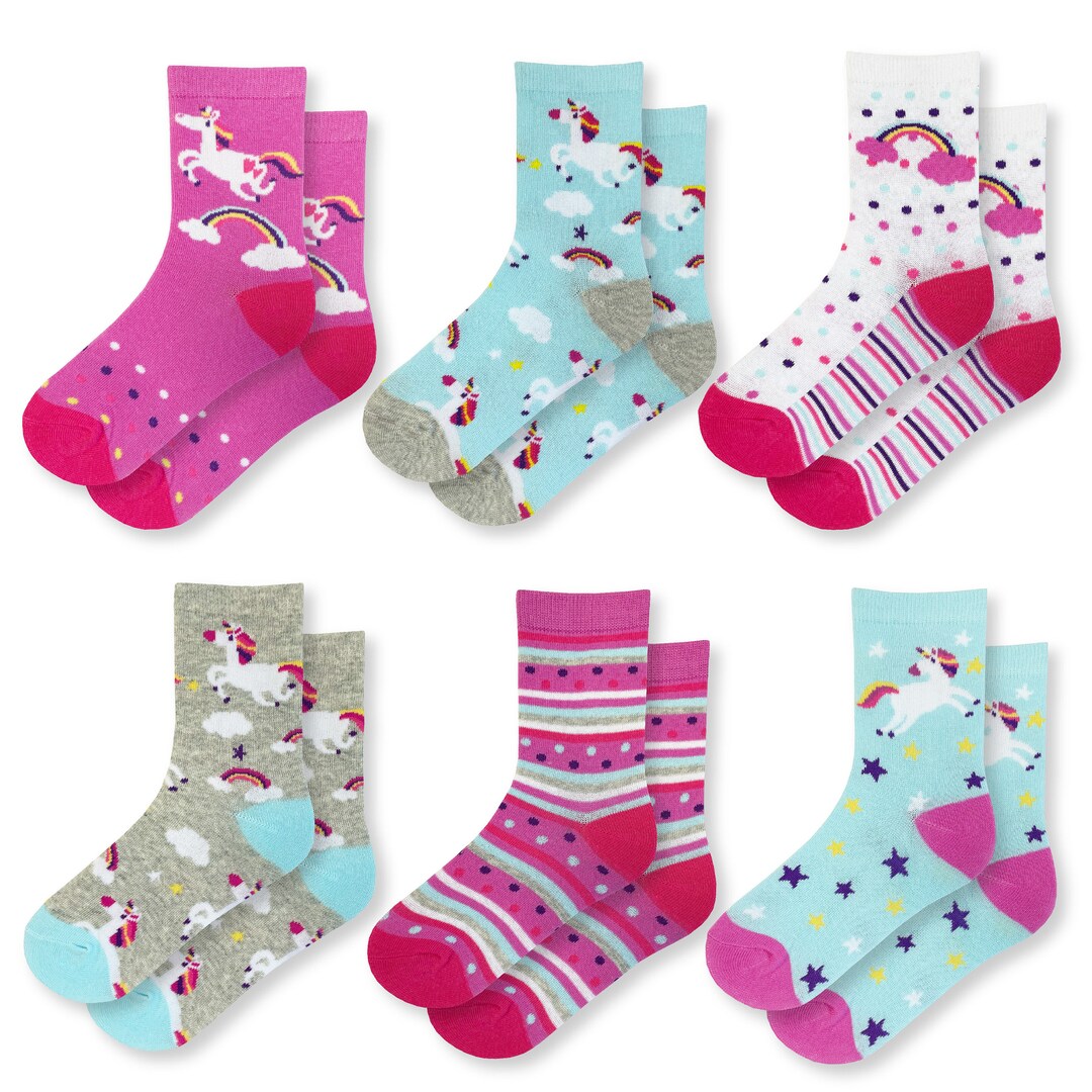 Girls Socks 6 Pack Design Unicorn Rainbow Cotton Rich Coloured Socks - Etsy